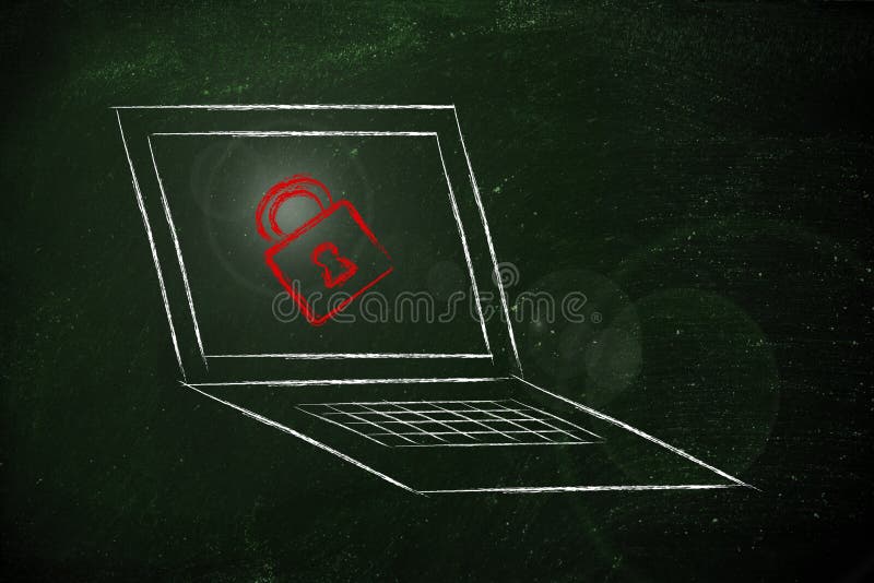Computer with Lock: Internet Security and Confidential Information ...