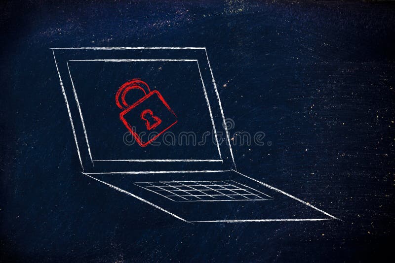 Computer with Lock: Internet Security and Confidential Information ...