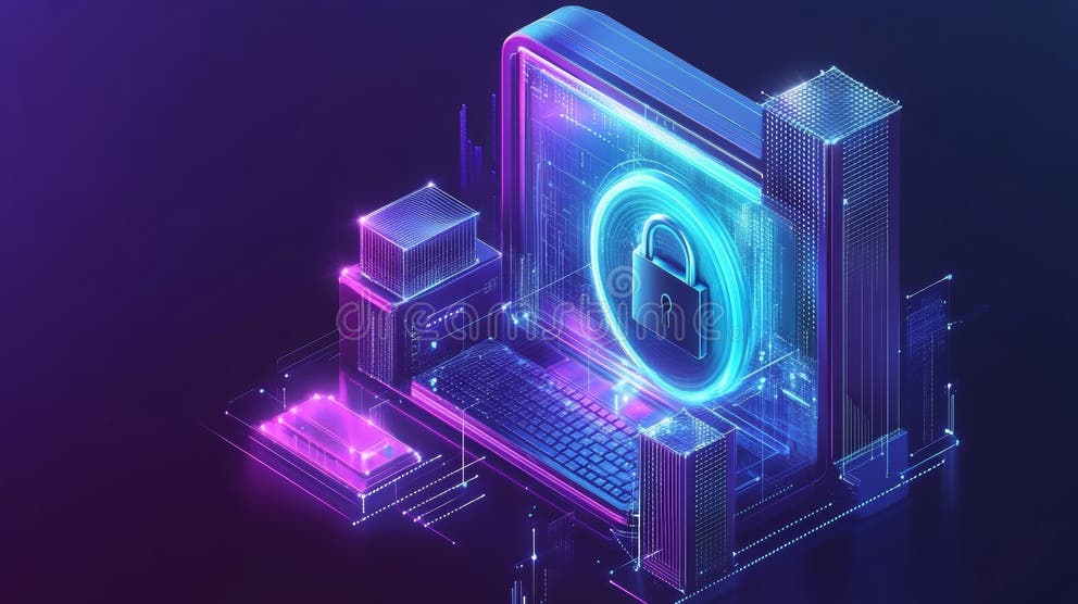 A Computer and Lock Represent Online File Server Protection in this ...