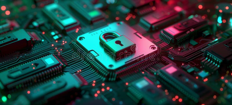 Computer Lock Security Circuitboard Tech Concept Stock Illustration ...