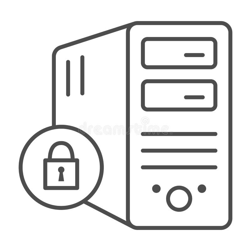 Computer and Lock Thin Line Icon, Black Bookkeeping Concept, Closed ...