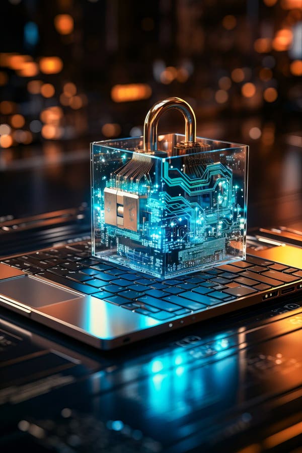 Computer with Lock on Top of it on Table. Generative AI Stock ...