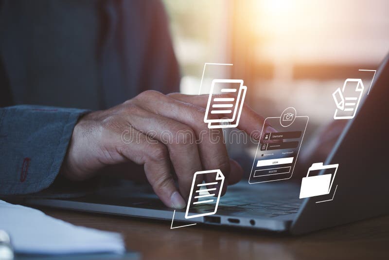 Computer Login Businessman Working Laptop Computer on Virtual Screen ...