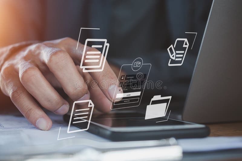 Computer Login Businessman Working Laptop Computer on Virtual Screen ...