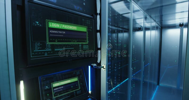 Computer Login Screen in a Modern Data Center Stock Video - Video of ...