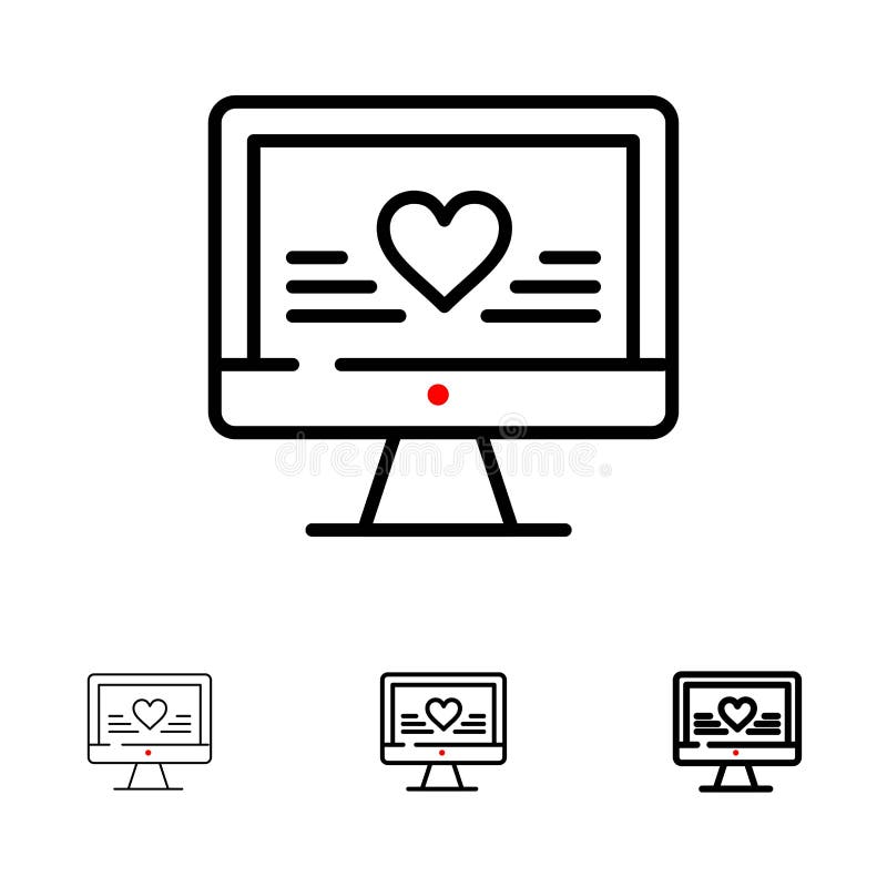 Computer, Love, Heart, Wedding Bold and Thin Black Line Icon Set Stock ...