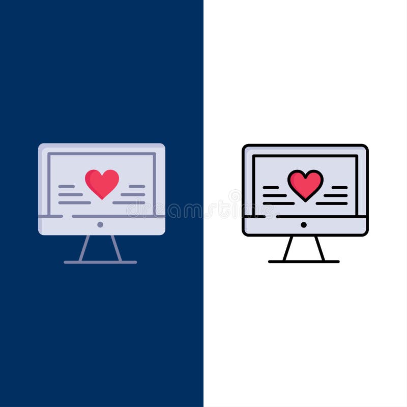 Computer, Love, Heart, Wedding Icons. Flat and Line Filled Icon Set ...