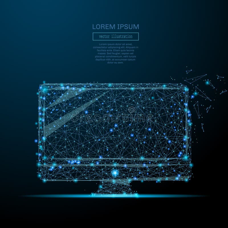 Computer Low Poly Wireframe Blue Stock Vector - Illustration of ...
