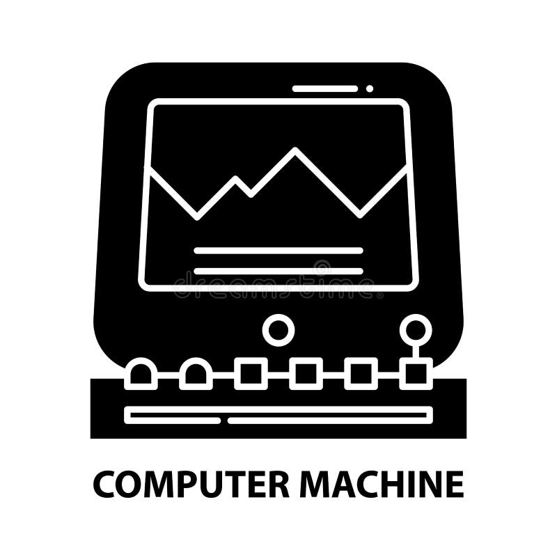 Computer Machine Icon, Black Vector Sign with Editable Strokes, Concept ...