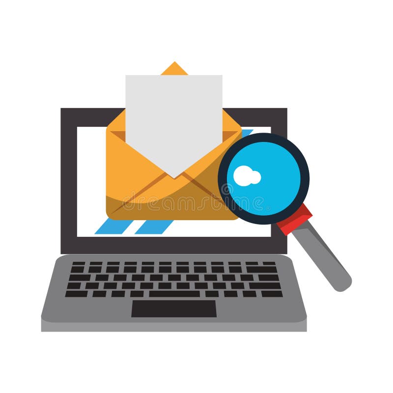 Computer with Magnifying Glass and Document Stock Vector - Illustration ...