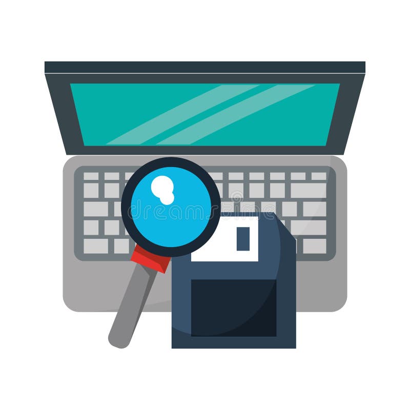 Computer with Magnifying Glass and Document Stock Vector - Illustration ...