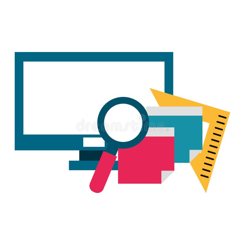 Computer with Magnifying Glass Stock Vector - Illustration of lens ...