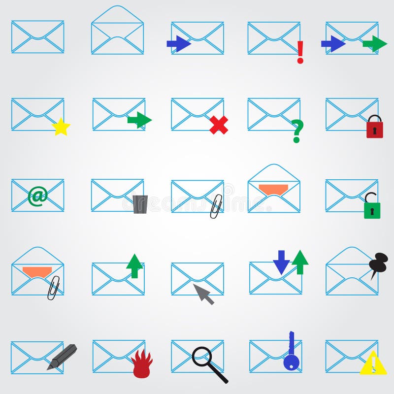 Computer Mail Simple Outline Blue Icons Stock Vector - Illustration of ...