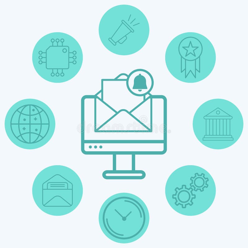 Computer with Mail Vector Icon Sign Symbol Stock Illustration ...