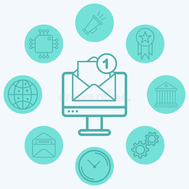 Computer with Mail Vector Icon Sign Symbol Stock Illustration ...