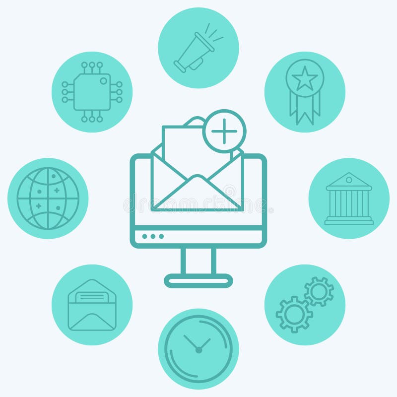 Computer with Mail Vector Icon Sign Symbol Stock Illustration ...