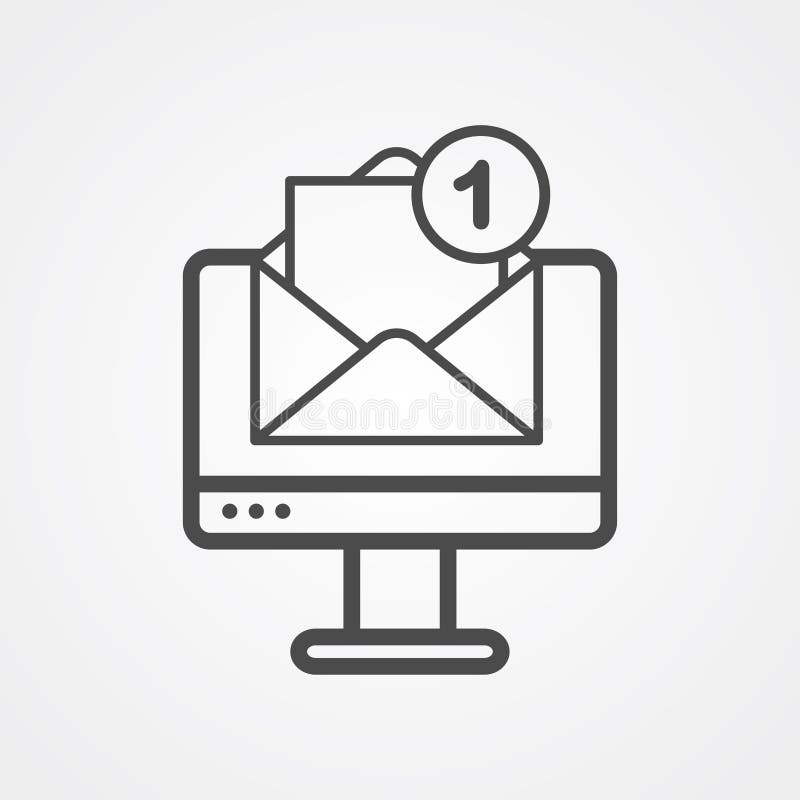 Computer with Mail Vector Icon Sign Symbol Stock Vector - Illustration ...