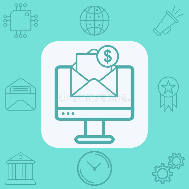 Computer with Mail Vector Icon Sign Symbol Stock Illustration ...