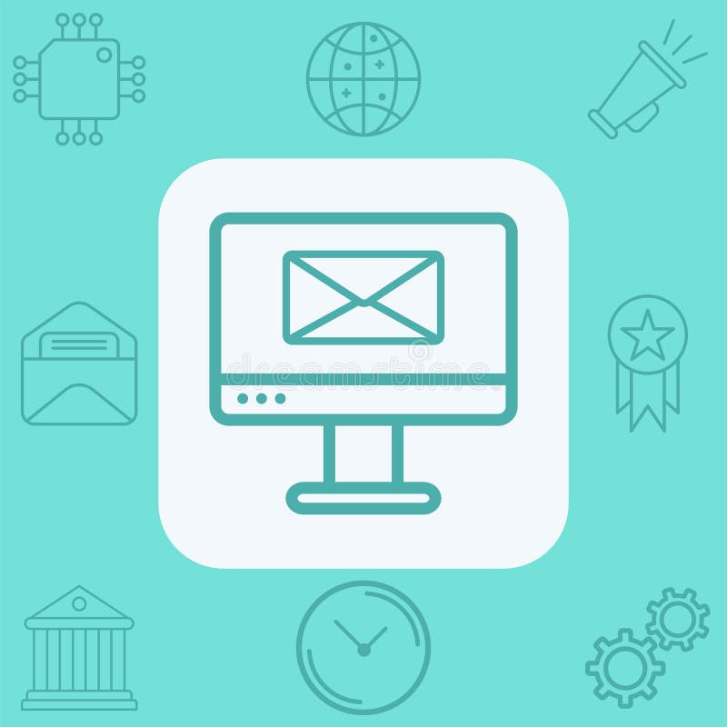 Computer with Mail Vector Icon Sign Symbol Stock Illustration ...