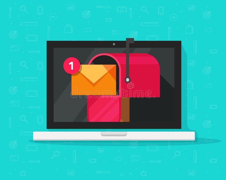 Computer with Mailbox on Screen Vector Illustration, Flat Cartoon ...