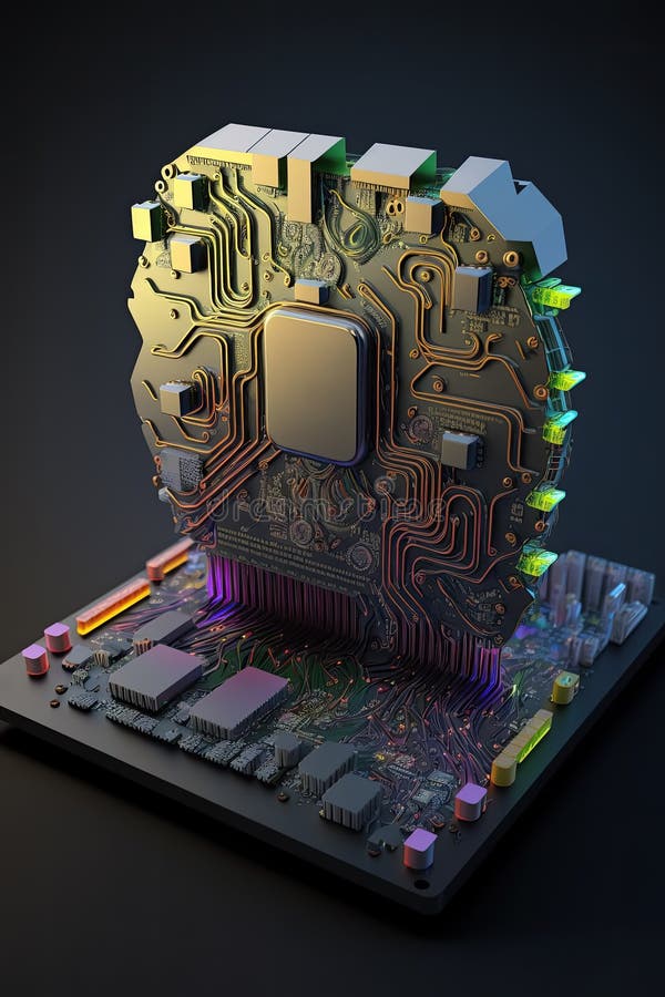 Computer Main Board with AI Electronic Brain on Top for Futuristic ...