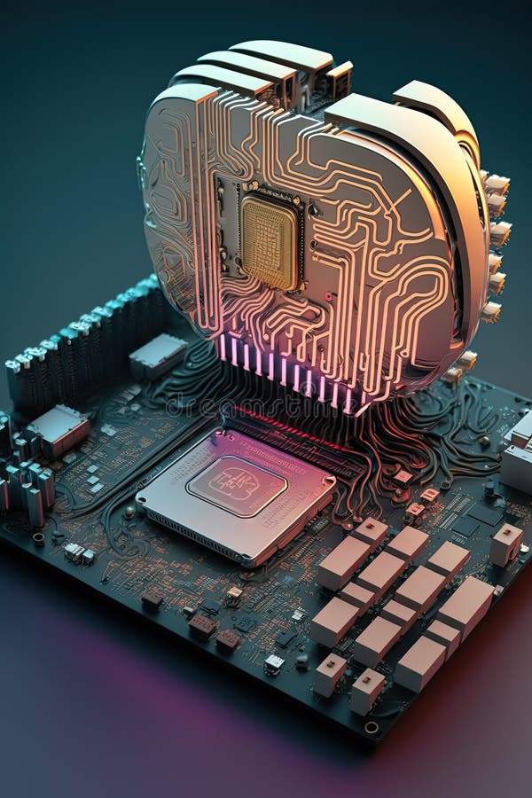 Computer Main Board with AI Electronic Brain on Top for Futuristic ...