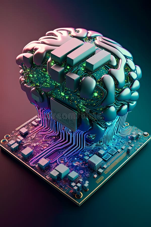Computer Main Board with AI Electronic Brain on Top for Futuristic ...