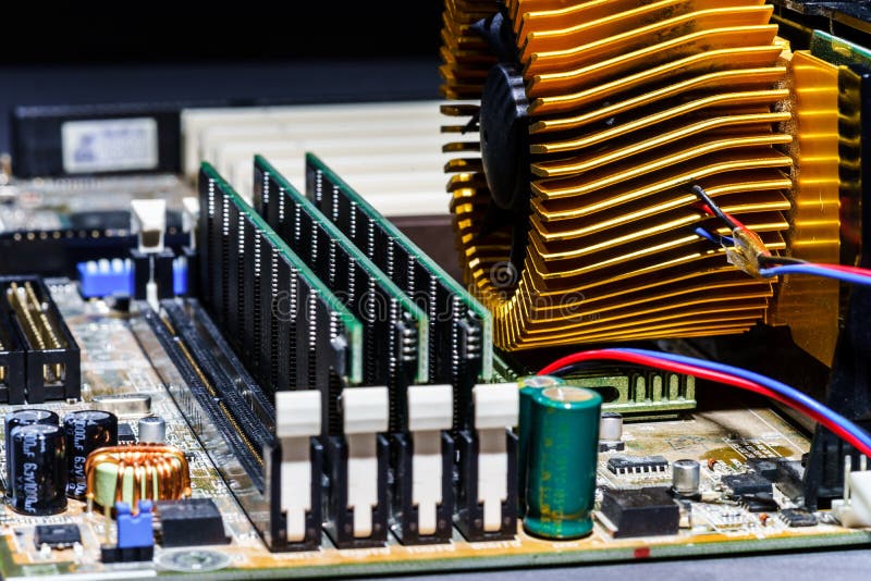 Computer Mainboard Detail View, Closeup Stock Image - Image of ...