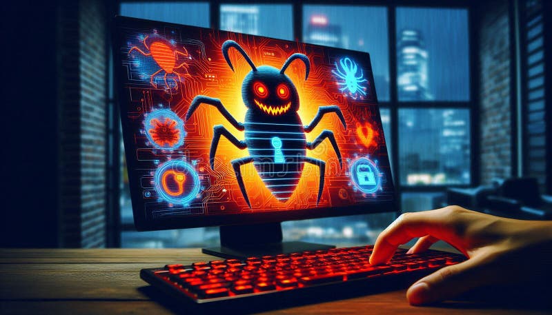 Computer Malware Concept with Digital Insect Graphic Stock Illustration ...