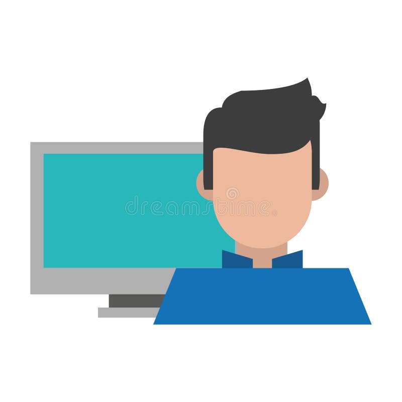 Computer and a man stock vector. Illustration of technology - 146248658