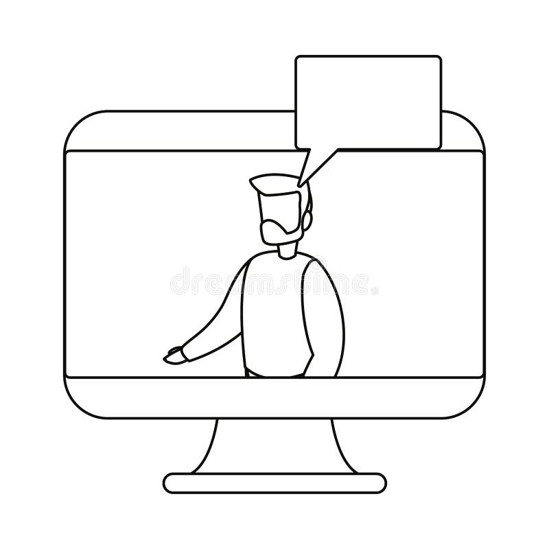 Computer Man Talk Speech Bubble Stock Vector - Illustration of icon ...