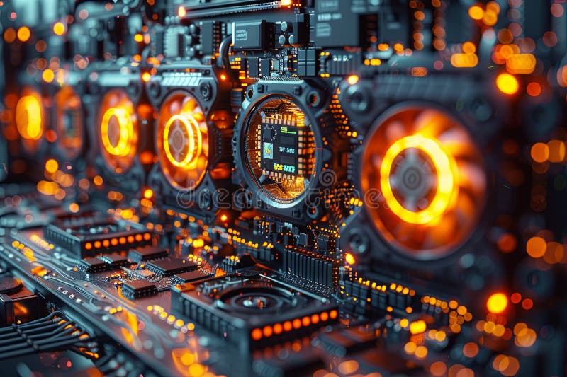 A Computer with Many Computer Chips and the Fans on the Tower, Photo ...