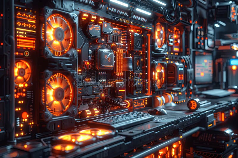 A Computer with Many Computer Chips and the Fans on the Tower, Photo ...