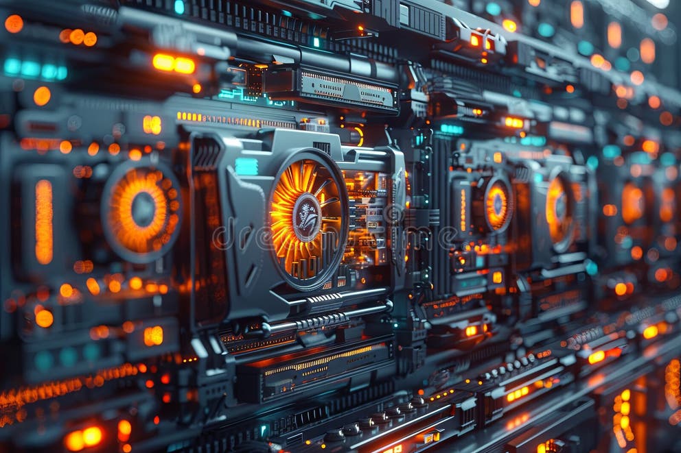 A Computer with Many Computer Chips and the Fans on the Tower, Photo ...