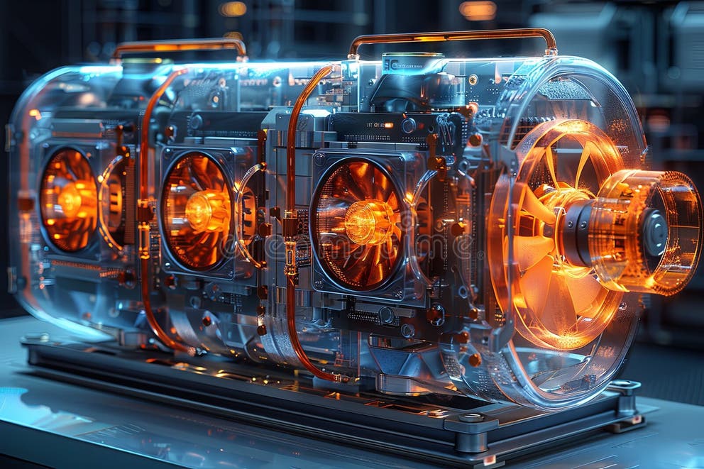 A Computer with Many Computer Chips and the Fans on the Tower, Photo ...