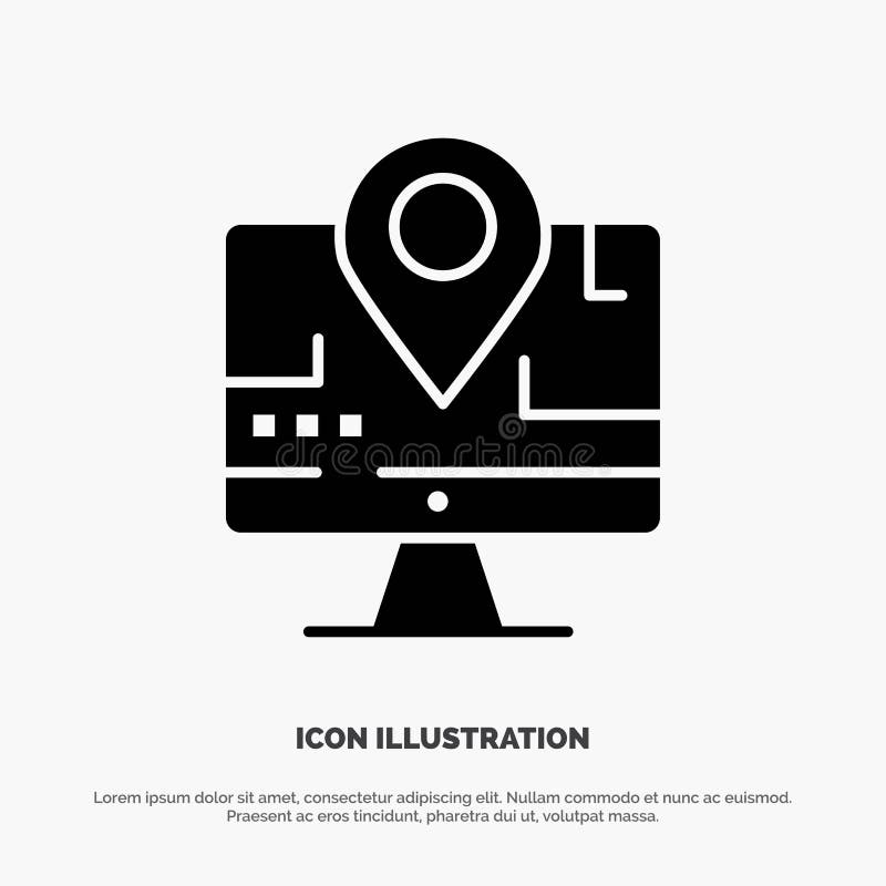 Computer, Map, Location, Education Solid Black Glyph Icon Stock Vector ...
