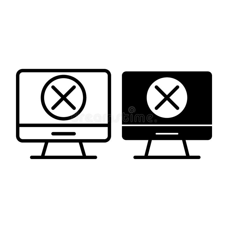 Computer with X Mark Thin Line Icon. Screen with Cross Vector ...