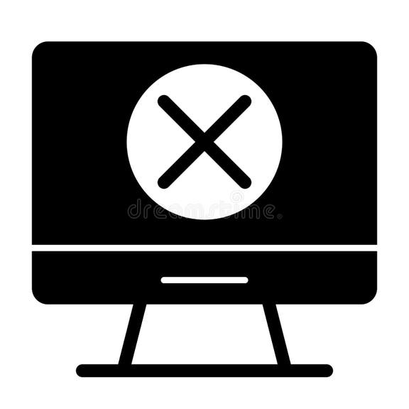 Computer with X Mark Solid Icon. Screen with Cross Vector Illustration ...