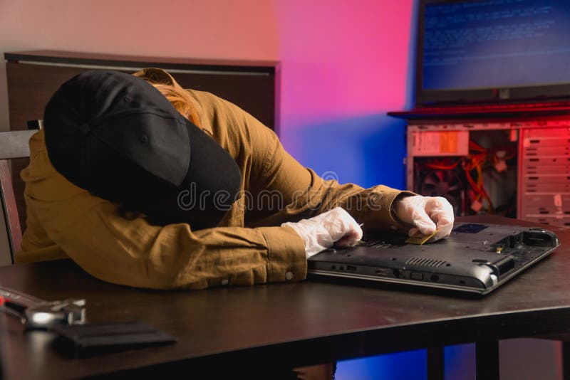 The Computer Master Fell Asleep while Working Behind a Laptop on the ...