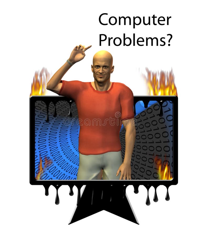 Computer is Overheated. Breakdown Funny Cartoon Computer Character with ...