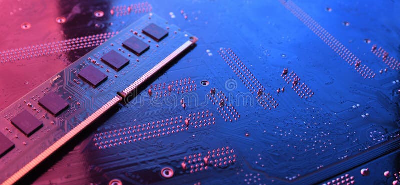 Computer Memory RAM on Circuit Motherboard Background . Close Up Stock ...