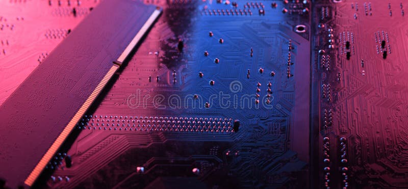 Computer Memory RAM on Circuit Motherboard Background . Close Up Stock Image - Image of green ...