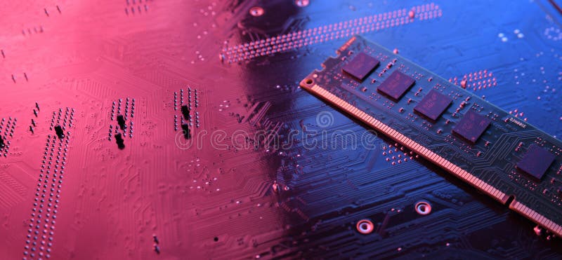 Computer Memory RAM on Circuit Motherboard Background . Close Up Stock Image - Image of green ...