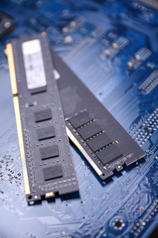 Computer Memory RAM on Circuit Motherboard Background . Close Up Stock ...