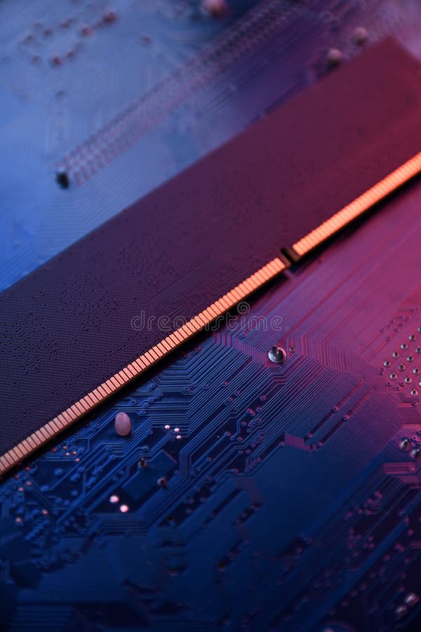 Computer Memory RAM on Circuit Motherboard Background . Close Up Stock Image - Image of green ...