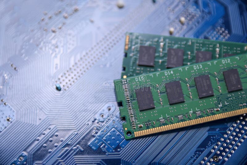 Computer Memory RAM on Motherboard Background . Close Up. System, Main Memory, Random Access ...