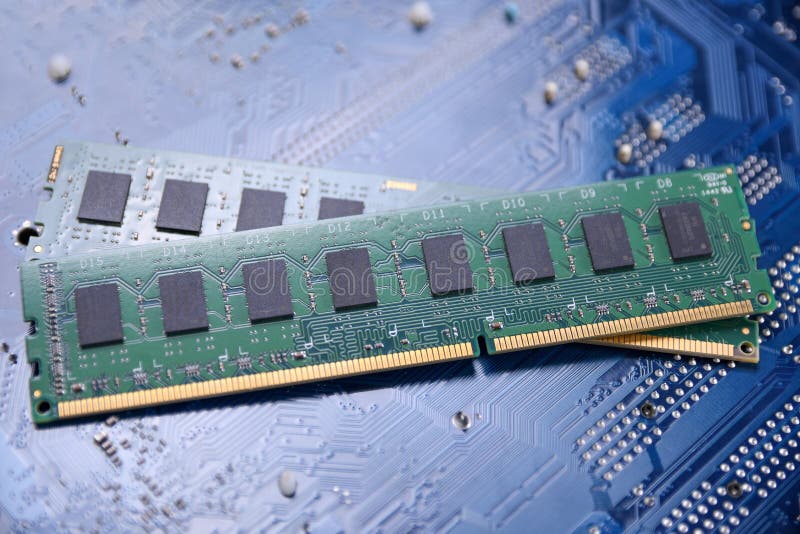 Computer Memory Ram On Motherboard Background Close Up System Main Memory Random Access