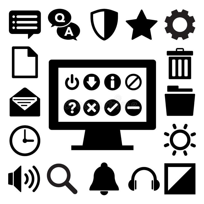 Computer menu icons set stock vector. Illustration of communication ...