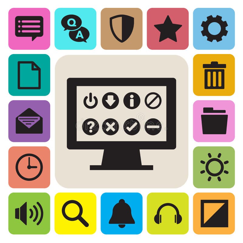 Computer menu icons set stock vector. Illustration of communication ...
