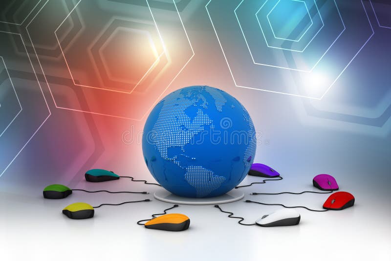 Computer Mice are Connected Around Globe Stock Illustration ...